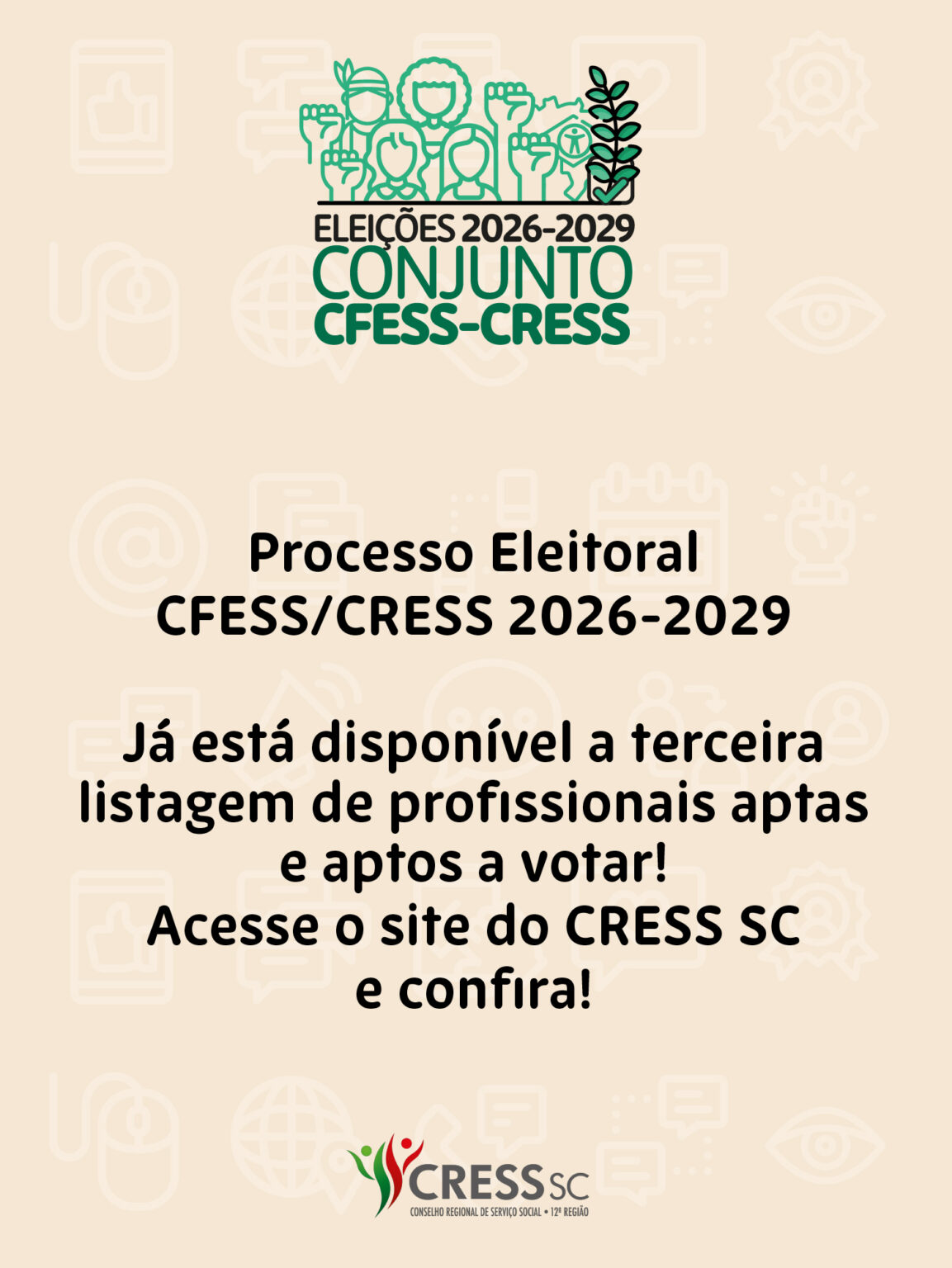 Terceira listagem de profissionais aptas e aptos a votar – CRESS 12ª Região